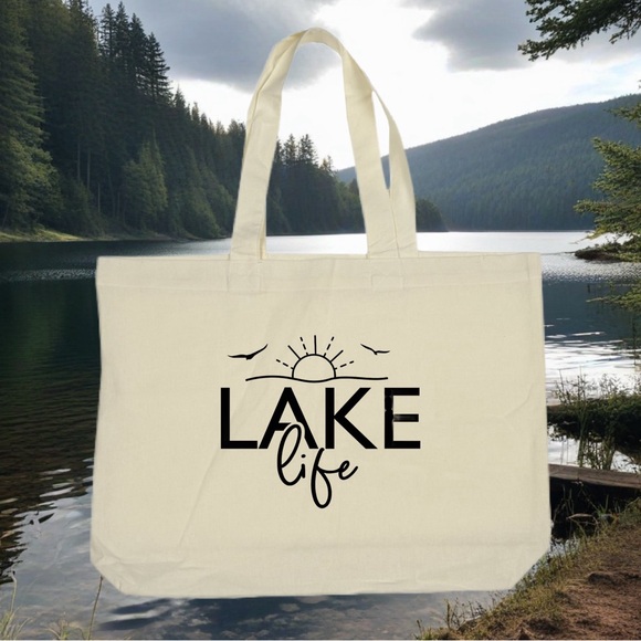 Handmade | Bags | Lake Life Cream Tote Bag | Poshmark